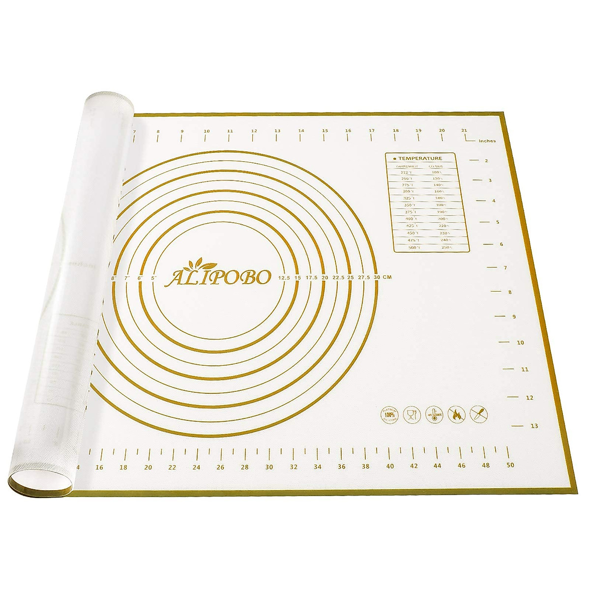 ALIPOBO Extra Thick Silicone Baking Mat with Measurements, Non Stick Pie Crust Mat, Rolling Cookie Dough Mat, Non Stick Silicone Pastry Mats for Kneading Dough, Counter Mat (L-24'' X 16", Gold)