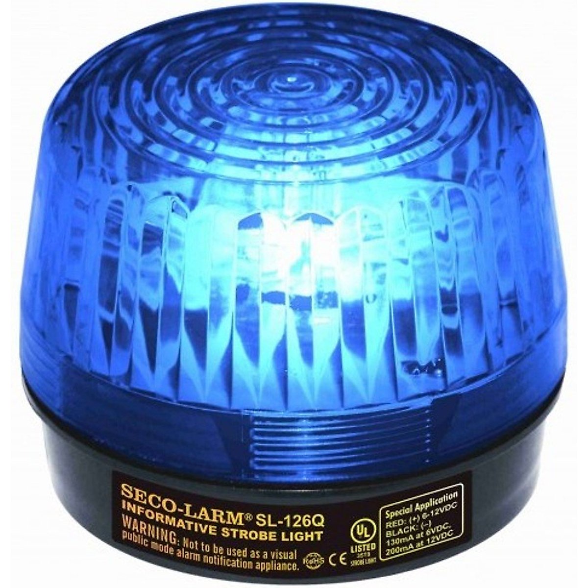 Seco-Larm SL-126-A24Q/B Strobe Light, Blue Lens; For "Informative" General Signaling Requirements; For 6 to 24-Volt Use; Incorrect Polarity Cannot Damage Circuit or Draw Current