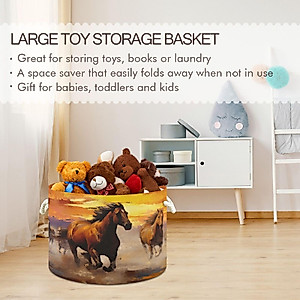 xigua Large Storage Basket Cotton Rope Basket Horse Farm Fence Pattern Baby Laundry Basket for Blankets Toys Storage Basket Laundry Hamper