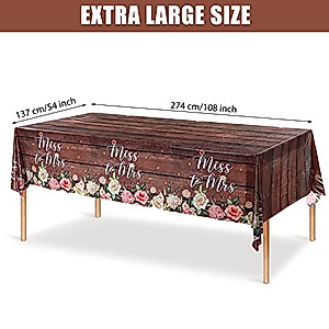 3 Pcs Miss to Mrs Tablecloths for Bridal Shower, Rustic Floral Wood Grain Table Covers Disposable Plastic Rectangular Table Cloth for Bride Wedding Engagement Party, 108 x 54 Inches (Dark Brown)