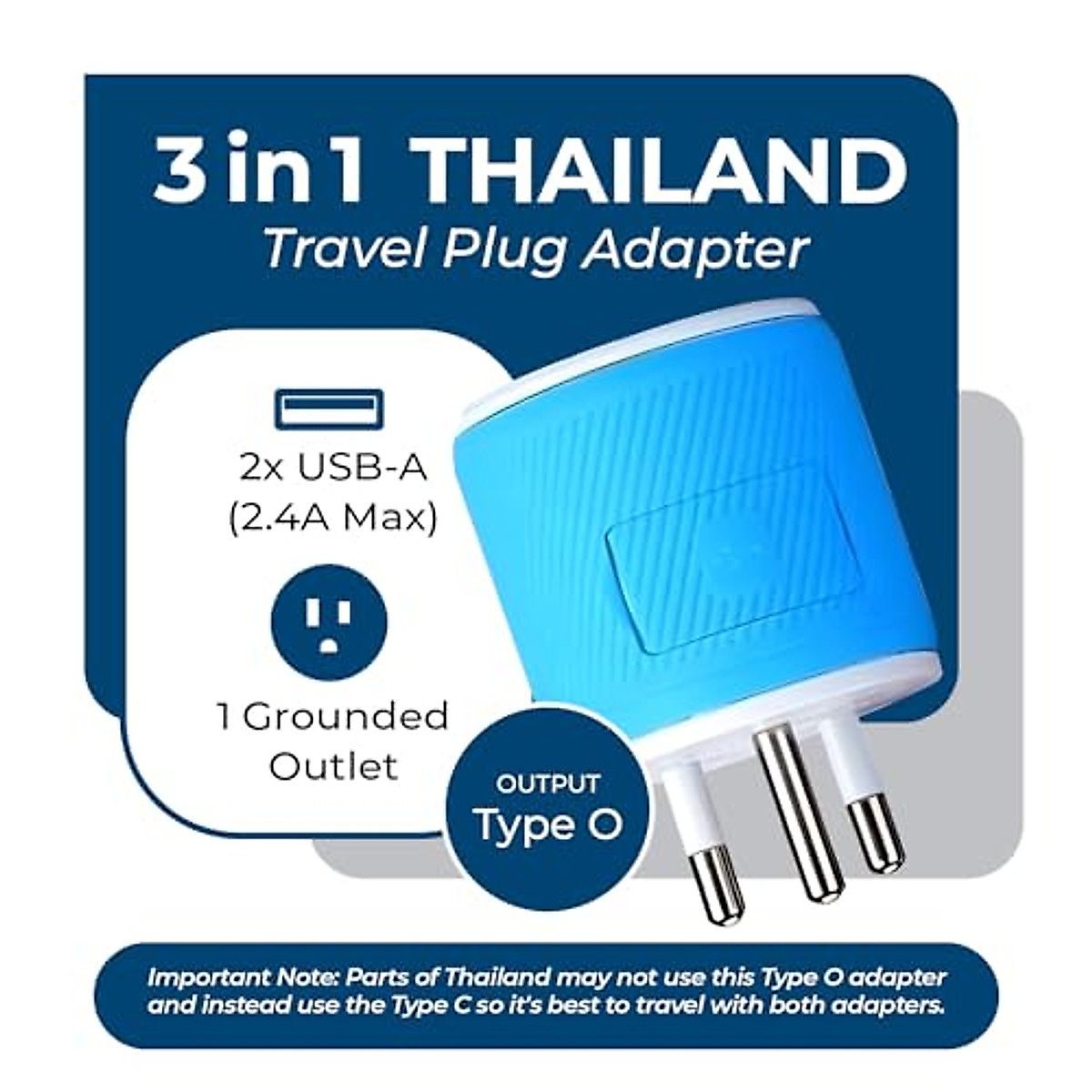 OREI Thailand Travel Plug Adapter with Dual USB - USA Input - Type O (U2U-18), Will Work with Cell Phones, Camera, Laptop, Tablets, iPad, iPhone and More