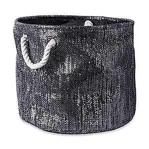 DII Woven Paper Storage Bin, Metallic Lurex, Black, Small Round