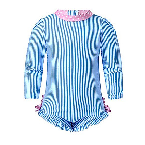 Yeeye Baby Girls Long Sleeve Printed One Piece Swimsuit UPF50+ Sun Protection Rashguard Shirt with Zipper Blue,White 3-6 Months