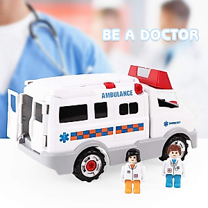REMOKING Learning Take Apart Toy, Build Your Own Car Toy Ambulance Educational Playset with Tools and Power Drill, DIY Assembly Car Gifts for Kids with Realistic Sounds & Lights (3+ Ages)