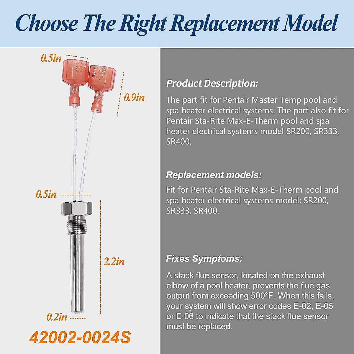 Funmit 42002-0024S Stack Flue Sensor Replacement for Pentair Sta-Rite MasterTemp Max-E-Therm Pool and Spa Heater Electrical System SR200 SR333 SR400