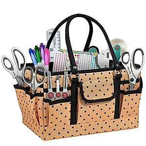 SINGER Storage Collapsible Tote Caddy, Sewing & Craft Storage, Polka Dot Print