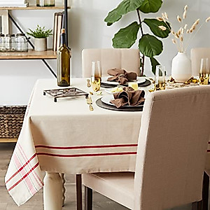 DII French Stripe Dining Table Collection Farmhouse Style Tablecloth, 70 Inches Round, Taupe/Red