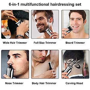 SURKER Beard Trimmer for Men Hair Clippers Body Mustache Nose Hair Groomer Cordless Precision Trimmer 6 in 1 Grooming Kit Waterproof USB Rechargeable