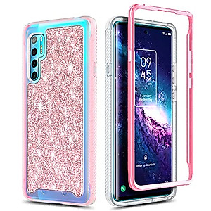 NZND Case for TCL 20 Pro 5G, Full-Body Protective Shockproof Rugged Bumper Cover, Impact Resist Durable Phone Case (Glitter Rose Gold)