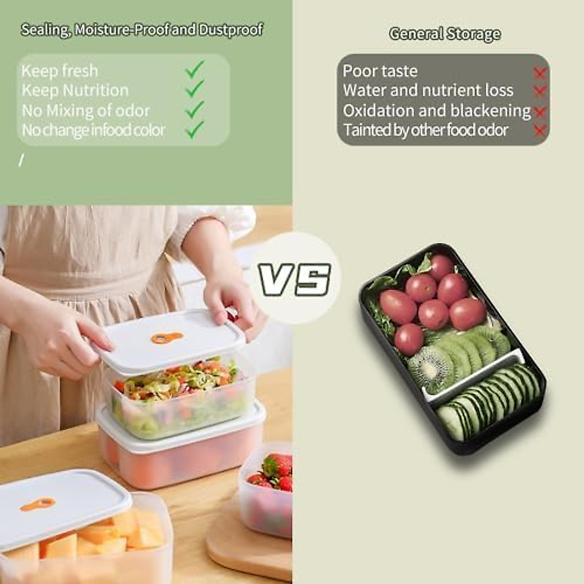 Glidea 6-piece food storage container with lid, stackable square storage set, BPA free, suitable for microwave and dishwasher plastic leak proof kitchen storage freezer, Clear