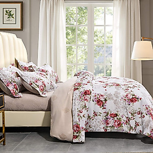 Candid Bedding Duvet Cover Twin Size - 5 Piece Ultra Soft Washed Floral Duvet Cover Comforter Cover with Zipper Closure (1 Duvet Cover + 4 Pillow Shams)