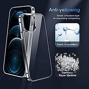 MOLOPPO 4 in 1 Designed for iPhone 13 Case Crystal Clear, [Not-Yellowing] with Tempered Glass Screen Protector + Camera Lens Protector, [Military-Grade Drop Tested] Shockproof Slim Cover 6.1 inch