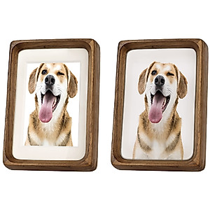 Natural Wood Photo Frames Inspired Tabletop Picture Frame with Mat, Vertical or Horizontal Display (Walnut, 4x6 matted to 3x5)