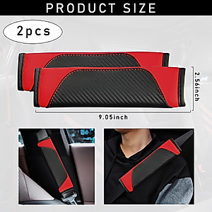 Ziciner 2 PCS Car Seat Belt Cover, Soft Carbon Fiber Leather Safety Belt Shoulder Strap Pads, Breathable Harness Pad Helps Protect Your Neck & Shoulders Universal for Car, Truck, SUV (Black&Red)