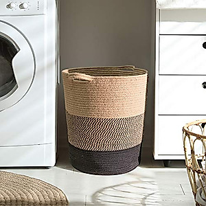 INDRESSME Large Jute Rope Basket - Tall Laundry Basket Hamper for Dirty Clothes Woven Jute Storage Basket for Blanket in Living Room Toy Basket for Nursery Storage, 17.8" x 15.8" x 13.8"