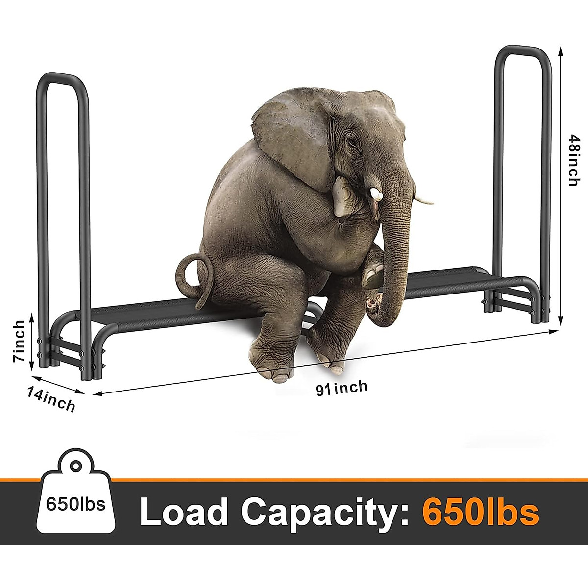 Mr IRONSTONE 8ft Firewood Rack outdoor with Mesh Base, For Store Logs of Various Size, Fireplace Wood Storage indoor for Courtyard, Patio (Capacity 650 lbs)