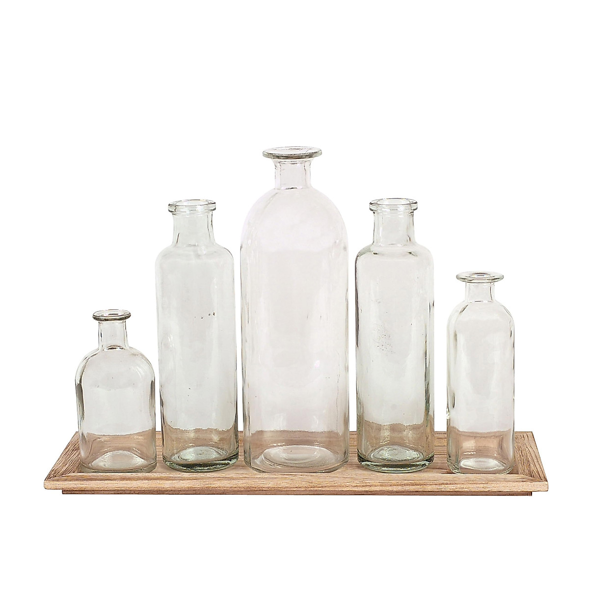 Creative Co-Op Set of 5 Vintage Bottle Vases on Wood Tray