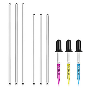6PCS Glass Stir Sticks Lab Glass Stirring Rod 8"X2 10"X2 with Both Ends Round and 3PCS Glass Graduated Droppers 4"X2 for Science Lab Kitchen Science Education (9)