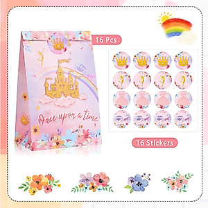 Outus 16 Pcs Princess Party Favor Bags Princess Goodie Candy Bags Decorations Pink Castle Treat Bags with 16 Princess Stickers for Birthday Baby Shower Party Supplies