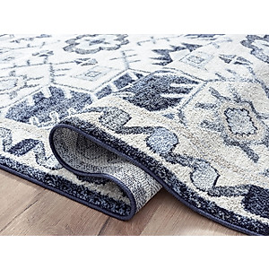 Abani 7'9" x 10'2" (8x10) Geometric Navy Blue & Cream Bedroom Rug Rugs Contemporary Style Non-Shedding Classic Area Rug