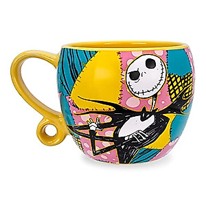 Disney The Nightmare Before Christmas Jack and Sally Patchwork 16-Ounce Sculpted Handle Ceramic Mug
