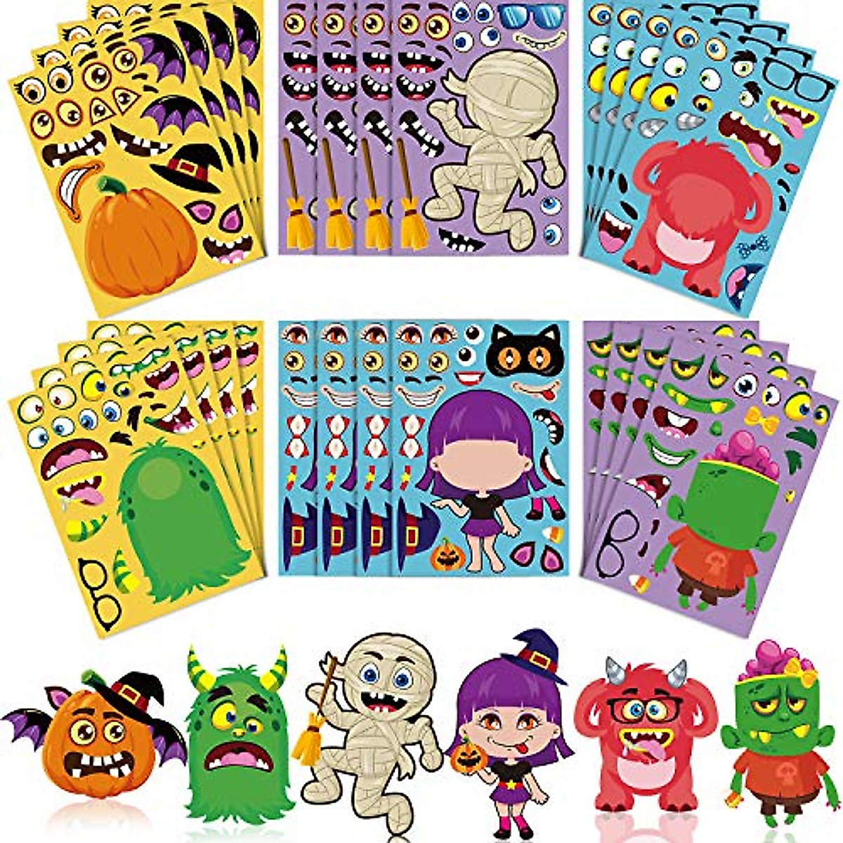24 Pieces Halloween Make-a-face Sticker Mix and Match Sticker Make Your Own Stickers Halloween Party Games for Birthday Party Decorations Halloween Party Supplies Make a face