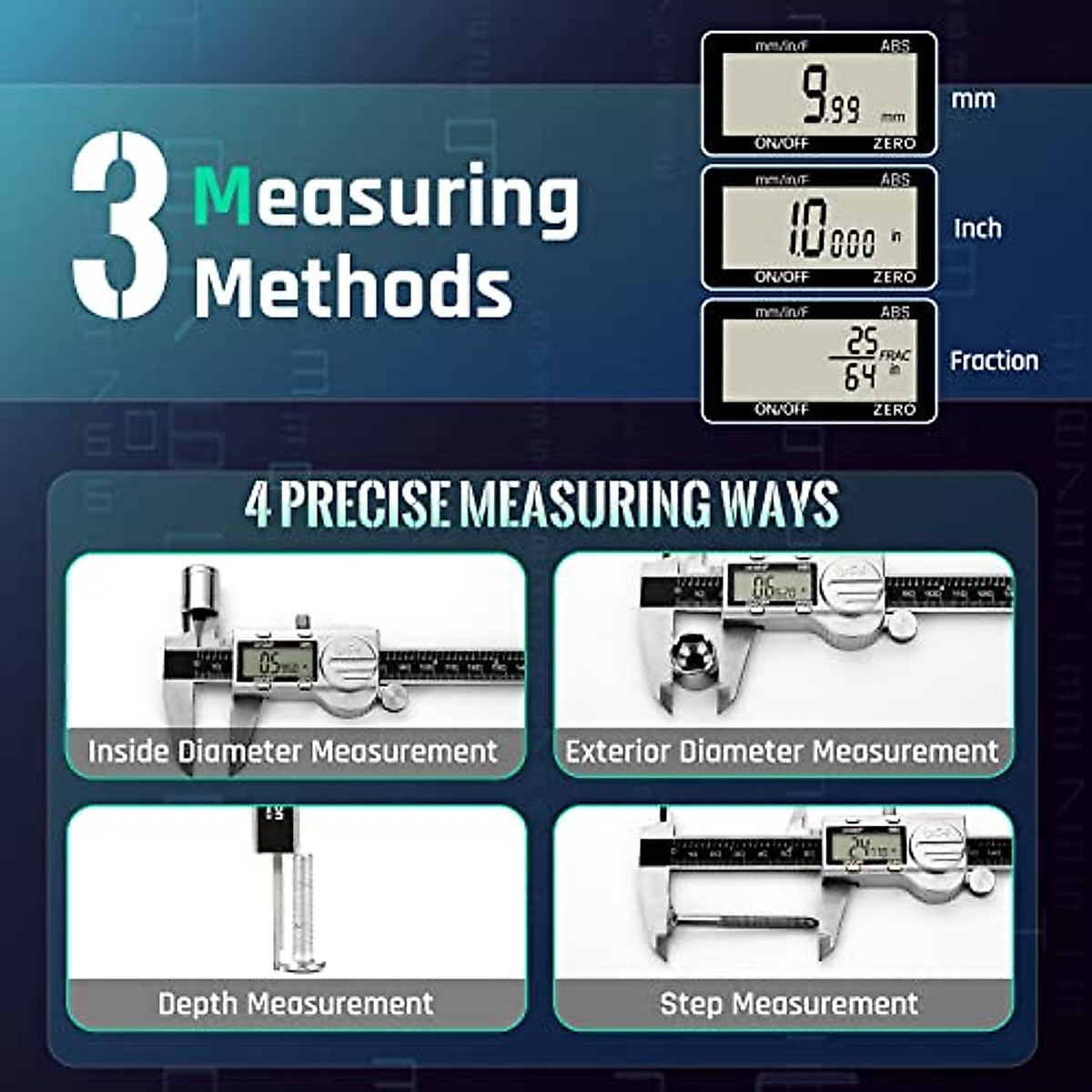 Nuovoware Digital Caliper, 6 Inch /150 mm IP54 Electronic Measuring Tool, Stainless Steel Waterproof Micrometer Vernier Caliper with Auto-Off Large LCD Screen, High Precision Inch/Metric/Fraction