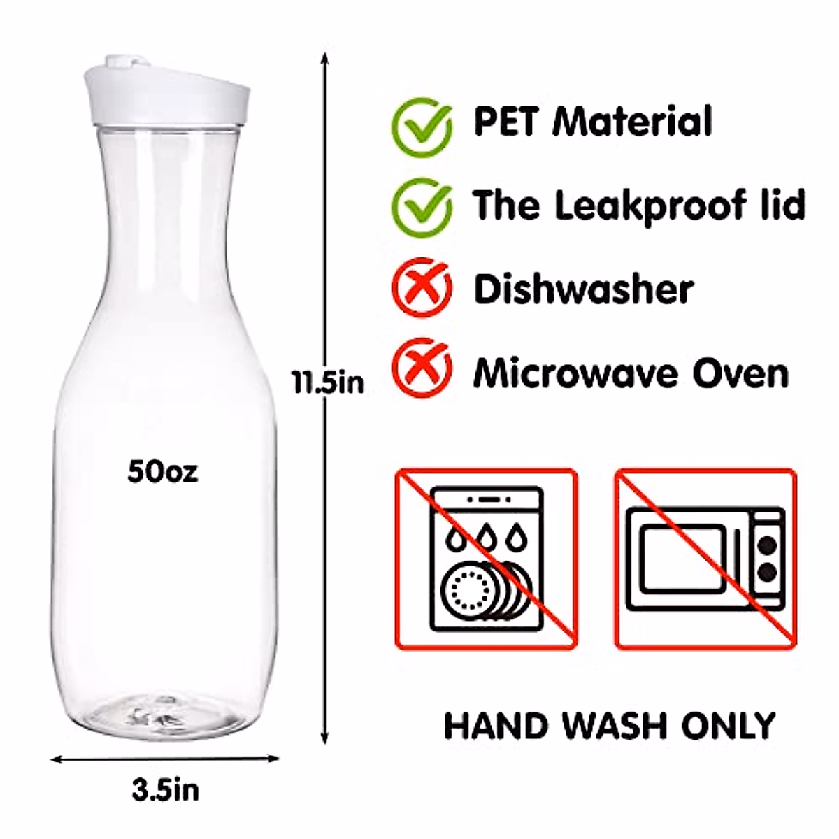 Tomnk 8 Pack 50 Oz Water Carafe with Flip Top Lid, Plastic Heavy Duty Water Containers, Mimosa Bar Beverage Pitcher for Juice, Water, Tea, Milk, Lemonade and Other Beverages