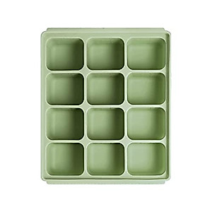 PETINUBE Silicone Freezer Tray, Baby Food Storage Cubes with Clip-On Lid, Freeze Baby Food, Soups, Purees, Ice, Easy and Safe Design, Made in Korea (12, Celadon Green)