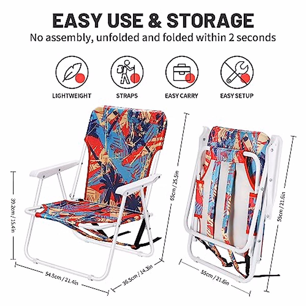 Beach Chairs for Adults 2 Pack, Lightweight Backpack Beach Chair with Shoulder Straps, Low Beach Chair Support 265lbs, Folding Beach Chair for Beach, Camping, Hiking, Picnic, Green