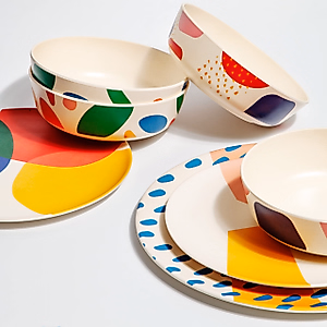 POKETO Bamboo Bowls, Set of 4, 6" diameter, Reusable (Stripe)