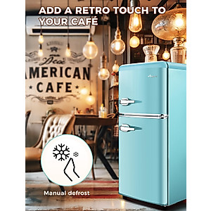 Anypro 3.2 Cu.Ft Compact Refrigerator, Mini Fridge with Freezer, Retro Double Door Small Fridge, 7 AdjustableTemperature Settings, Removable Shelves, Small Refrigerator for Dorm, Office, Bedroom, Blue