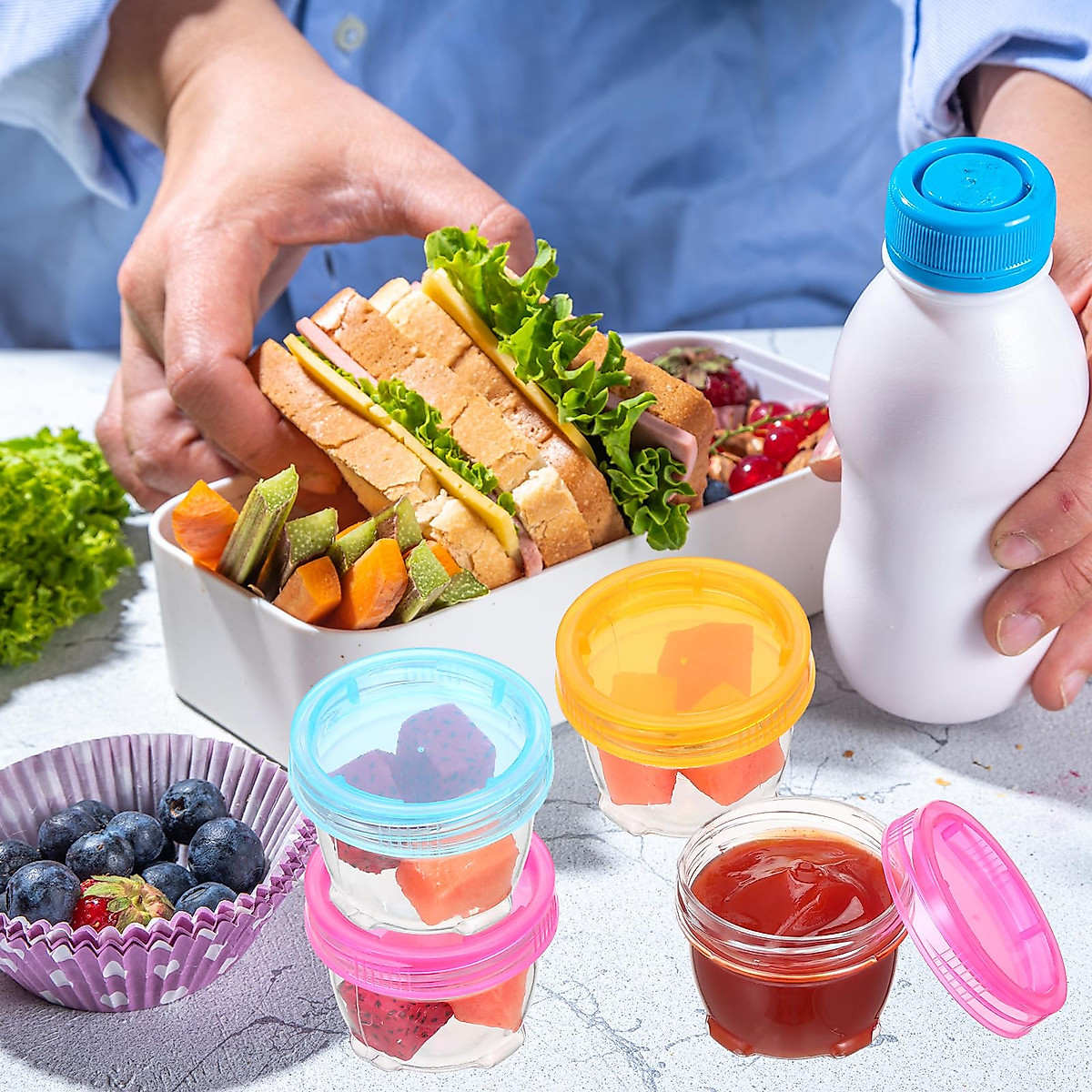 Mumufy 54 Pcs Reusable Salad Dressing Container 1.35 oz Small Sauce Condiment Containers with Lids Leakproof Condiment Cups Plastic Food Container Sets for Lunch Baby Food Storage