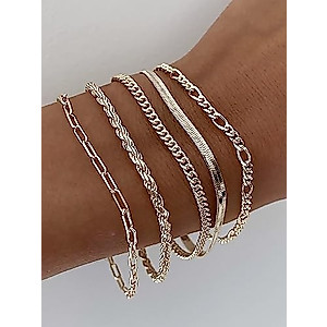 DEARMAY Sterling Silver Chain Bracelets for Women Trendy Silver Jewelry Set for Women Cuban Link Bracelets Figaro Paperclip Rope Herringbone Bracelet Pack Gifts for Women Girls