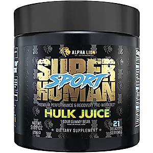 Alpha Lion Superhuman Sport Pre Workout Powder, Preworkout for Men & Women, Sports Nutrition Supplement, for Muscle Soreness, Recovery & Training, Energy & Focus (21 Servings, Hulk Juice Flavor)