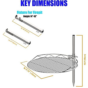 BBQSTAR Detachable Swivel Grill for 19.5" Wood Burning Firepit as Solo Stove Bonfire Hotshot Explorer; Outdoor Firepit Grill Accessory Kit W/Stainless Steel Cooking Grate, Fire Poker,Carry Bag