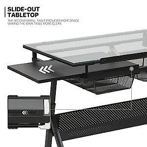 MoNiBloom Adjustable Height Drafting Table with Stool, Modern Style, Tough Glass Top, 28-36 in Length, 19 in Width, 30 in Height, Ideal for Artists, Designers, Office, Studio