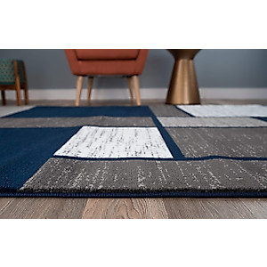 Rugshop Contemporary Modern Boxes Area Rug 5' 3" x 7' 3" Navy