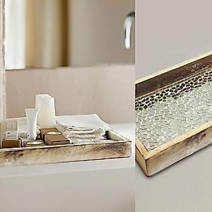 NuSteel Mosaic Tray Towel Holder in Natural Wood & Silver Mosaic for Paper Towels, Bathroom Decor, Rolling Tray