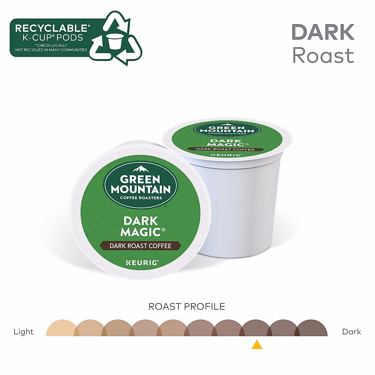 Green Mountain Coffee Roasters Dark Magic, Single-Serve Keurig K-Cup Pods, Dark Roast Coffee Pods, 12 Count (Pack of 6)