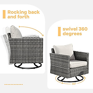 HOOOWOOO Patio Outdoor Furniture Sectional Couch Set,8 Piece Wicker Weather Resistant Conversation Set,Modern Corner Modular L Shaped Sofa Set with Table Swivel Chairs for Yard(Beige Tan)