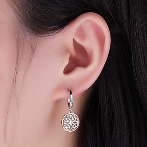 JewelryPalace Irish Celtic Knot Dangle Earrings, 14k Rose Gold Plated 925 Sterling Silver Hoop Earrings for Women, Love Drop Earrings for Women, Huggie Earrings for Women, Earring Sets Hoops Jewelry