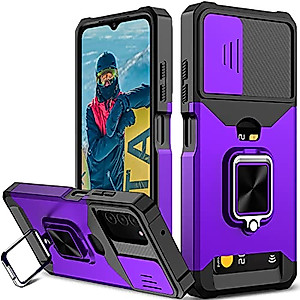 Nvollnoe for Samsung A03S Case with Sliding Camera Cover Heavy Duty Protective Galaxy A03S Case with Card Holder Magnetic Rotate Ring Kickstand Phone Case for Samsung Galaxy A03S(Purple)