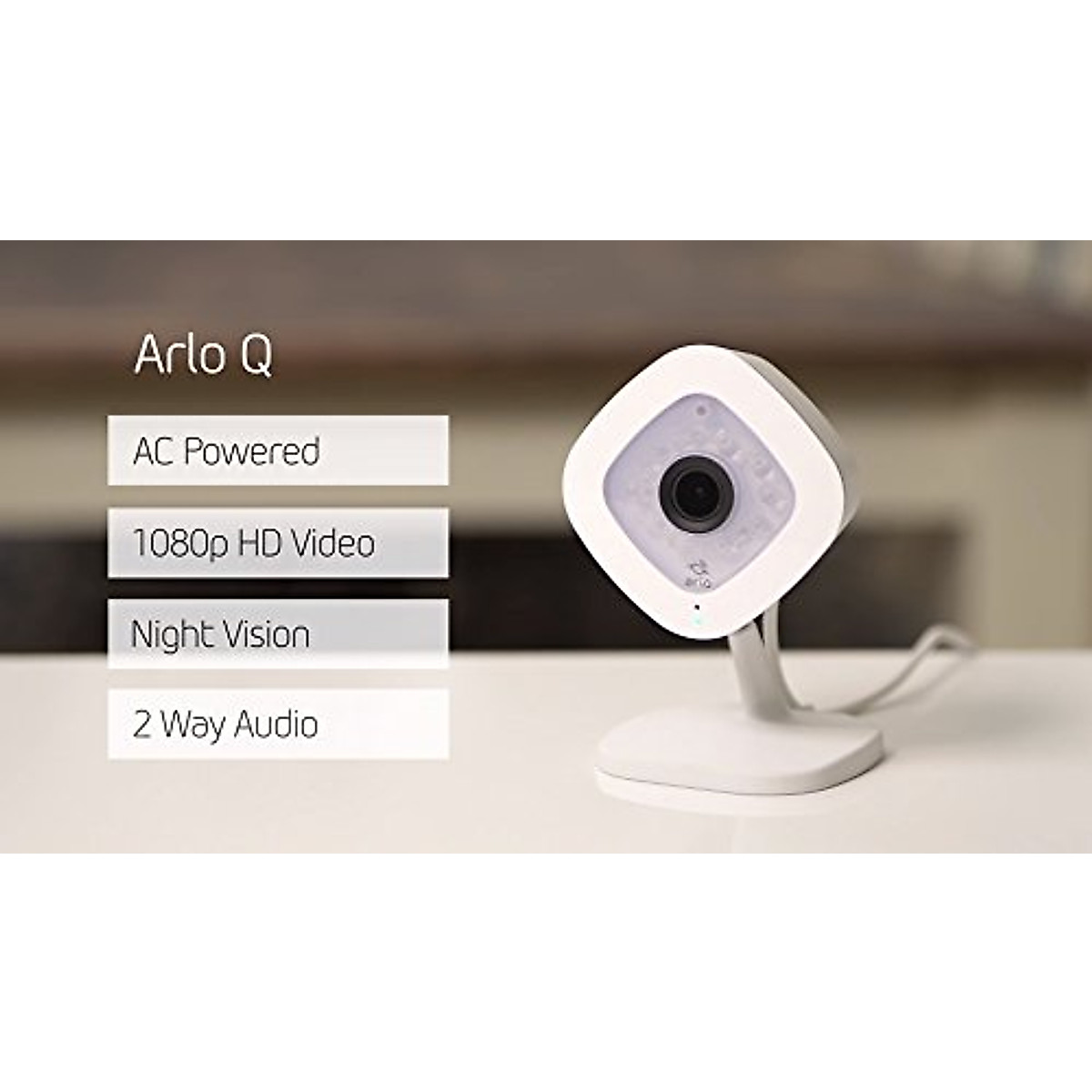Arlo (VMC3040-100NAS) Q – Wired, 1080p HD Security Camera | Night Vision, Indoor Only, 2-Way Audio | Cloud Storage Included | Works with Alexa (VMC3040), White