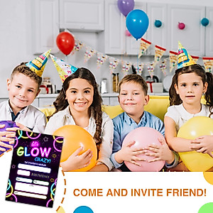 DETIHO 4" x 6" Glow Theme Birthday Party Invitation Cards With Envelopes - Let's Glow Crazy - Neon Party Invitation - 20 Sets - E22