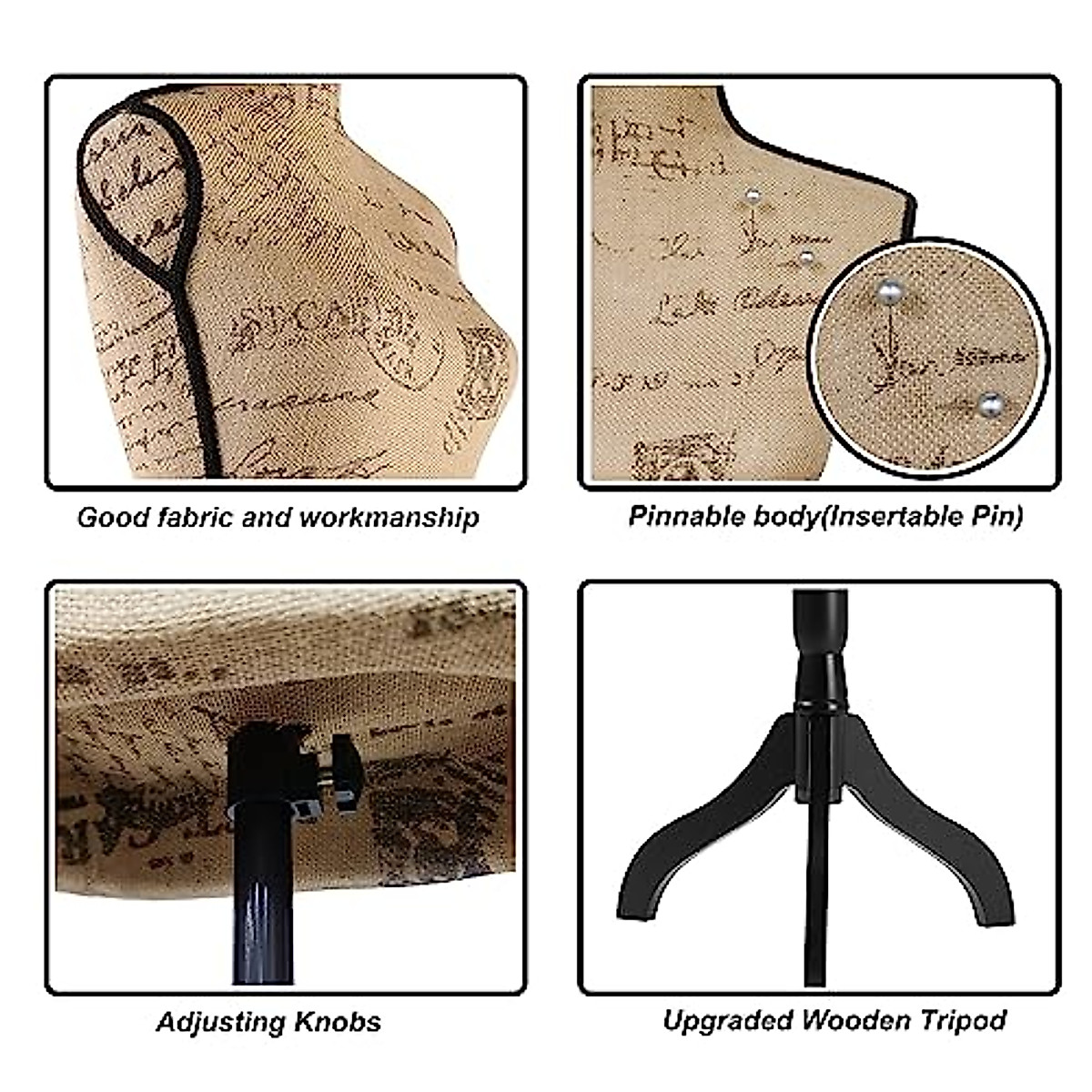 HAORUI Female Dress Form Mannequin Torso Height Adjustable Pinnable Mannequin Body with Sturdy Tripod Stand for Home Decor, Jewelry & Clothing Display (Brown)