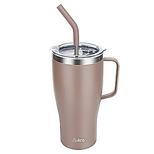 Zukro 32 oz Insulated Tumbler with Handle and Straw,Stainless Steel Travel Cup with Lid, No Sweat,Keep Drinks Cold 24 Hours, Dishwasher Safe,Fit in Cup Holder,