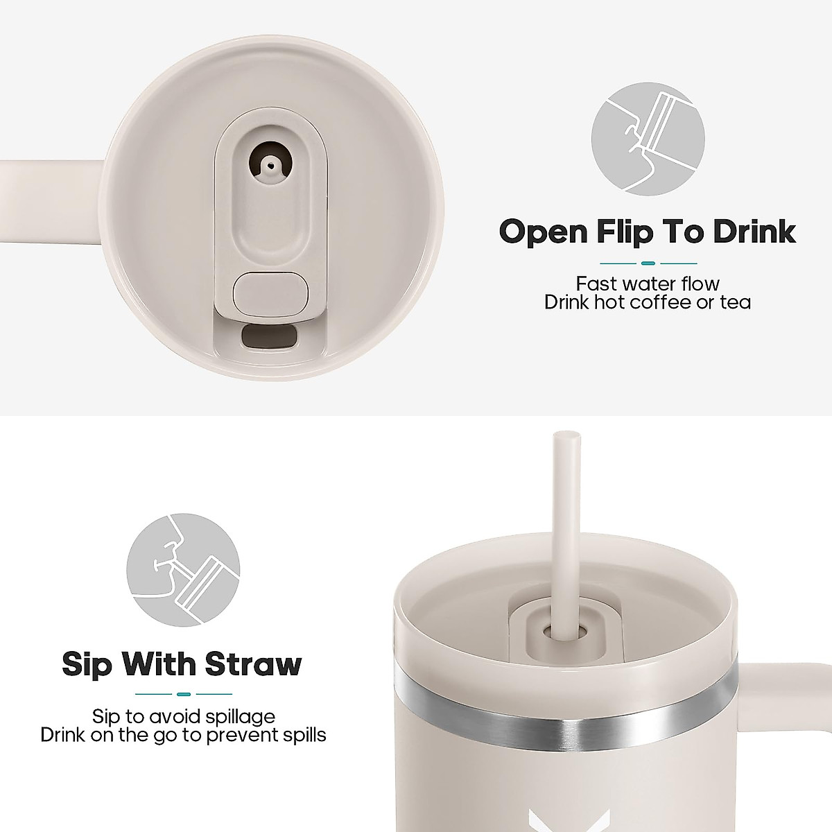 Gedux 40oz Tumbler With Handle, 2-IN-1 Leak Proof Lid (Straw/Flip), Insulated Water Bottle, Stainless Steel Tumbler with Non-Slip Silicone, Wide Mouth Travel Mug Cupholder Friendly Dishwasher Safe