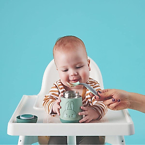 b.box Insulated Food Jar Mini | Small Snack Container for Babies and Kids | Double Wall Stainless Steel | Keeps Food Cold for 6hrs, Warm for 4hrs | (Bunny Green, 7 oz)