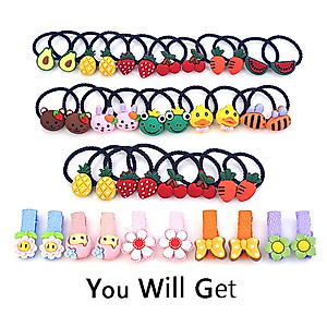 40pcs Baby Hair Ties for Toddler Girls Cute Animals and Fruits and Flower Hairpins Scrunchies Ponytail Holders Kids Headband